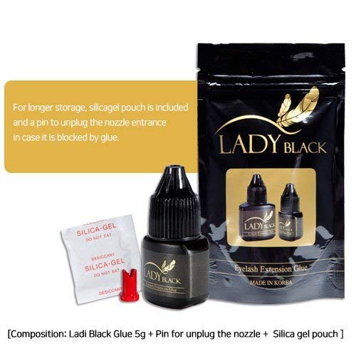 50 Pink + 2 Lady Black 5 ml - 3-4 Seconds Drying time - Retention 5-6 Weeks - Professional Use Only Strong Black Adhesive for Individual Semi-Permanent Extensions Latex Free