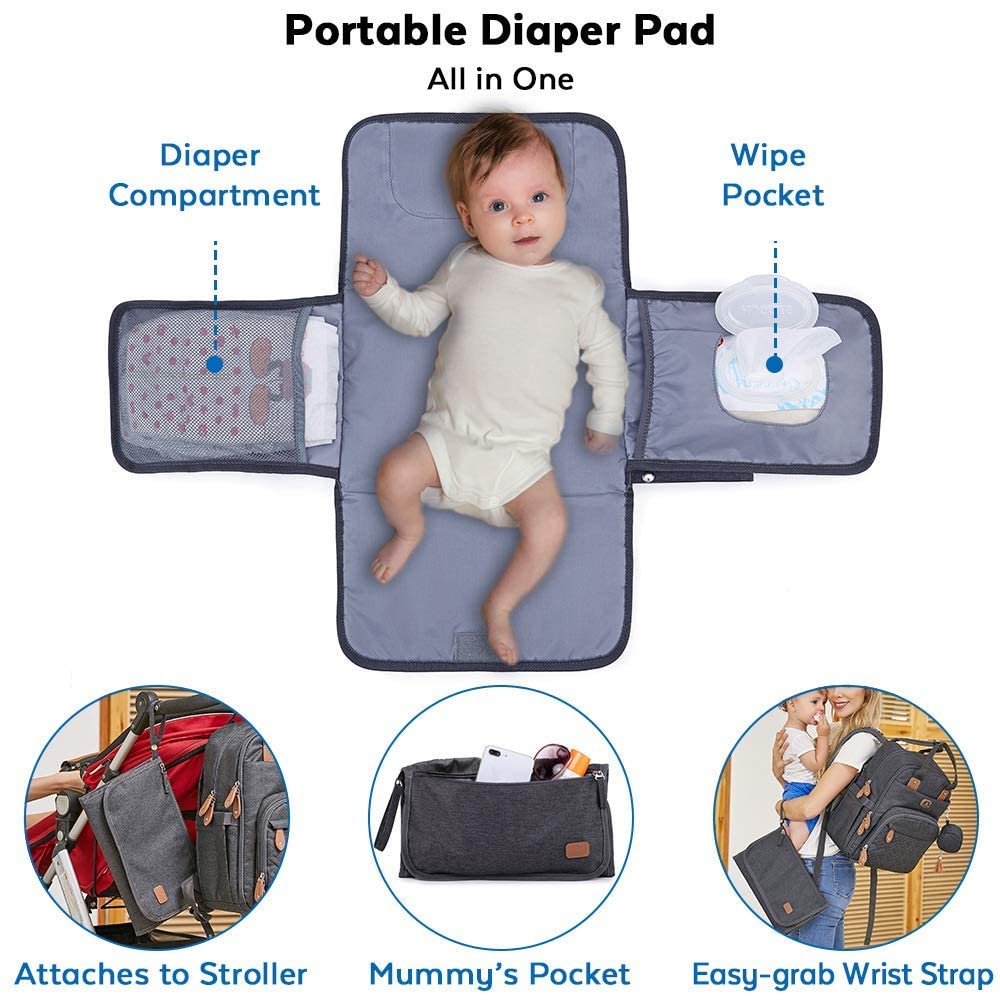 Dikaslon Diaper Bag Backpack, Stroller Hooks, Large Unisex Baby Bags with Changing Pad, Pacifier Case and Universal Stroller Clips for Mom Dad