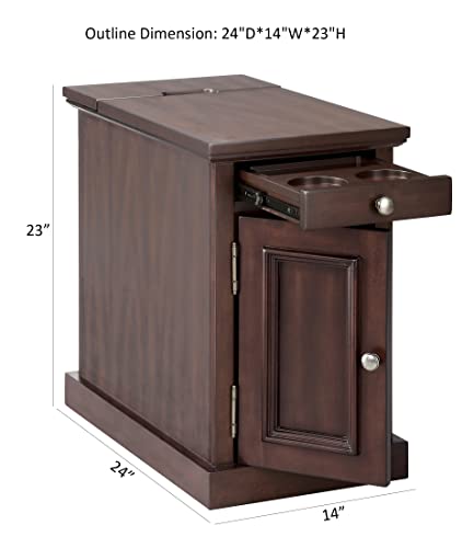 Ball & Cast Traditional End Table with Charging Station Chair Side Table with Charging Outlets and USB Ports, Sable Brown
