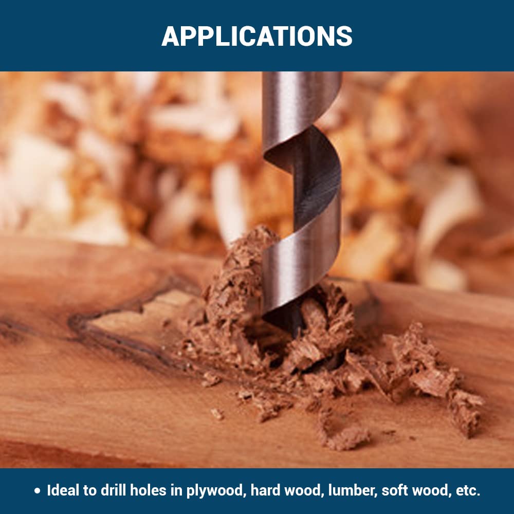Benchmark Abrasives 1/2" Auger Drill Bit for Wood, 7/16β Hex Shank, Fast Drilling Bits for Soft and Hard Wood, Plastic, Plywood, Lumber, Drywall, and Composite Materials (1/2")