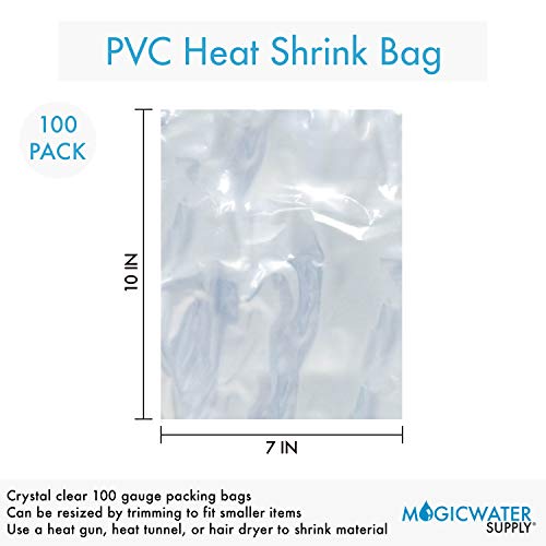 7x10 inch Odorless, Clear, 100 Guage, PVC Heat Shrink Wrap Bags for Gifts, Packagaing, Homemade DIY Projects, Bath Bombs, Soaps, and Other Merchandise (100 Pack) | MagicWater Supply