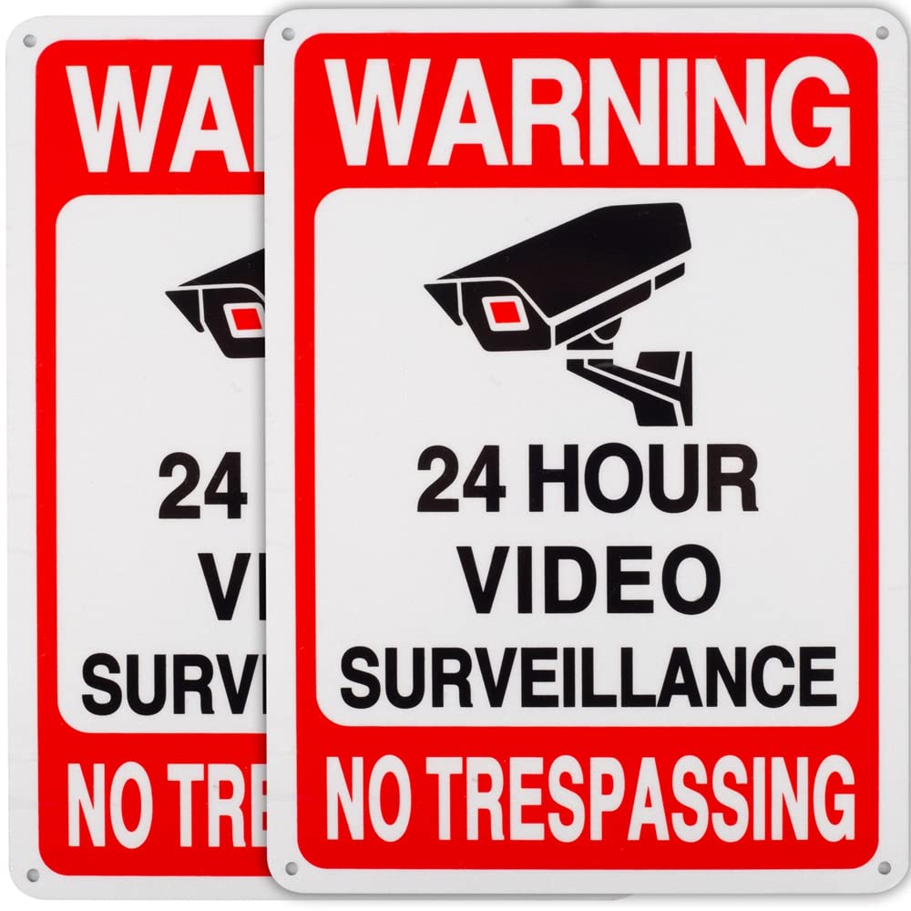 2-Pack Private Property No Trespassing Sign, No Trespassing Aluminum Warning Sign, Video Surveillance Signs Outdoor, Security Camera Sign for Home, Residential, Business, Warehouse, Driveway Alert, CCTV, Rust Free Aluminum 10 x 7 in(Red)