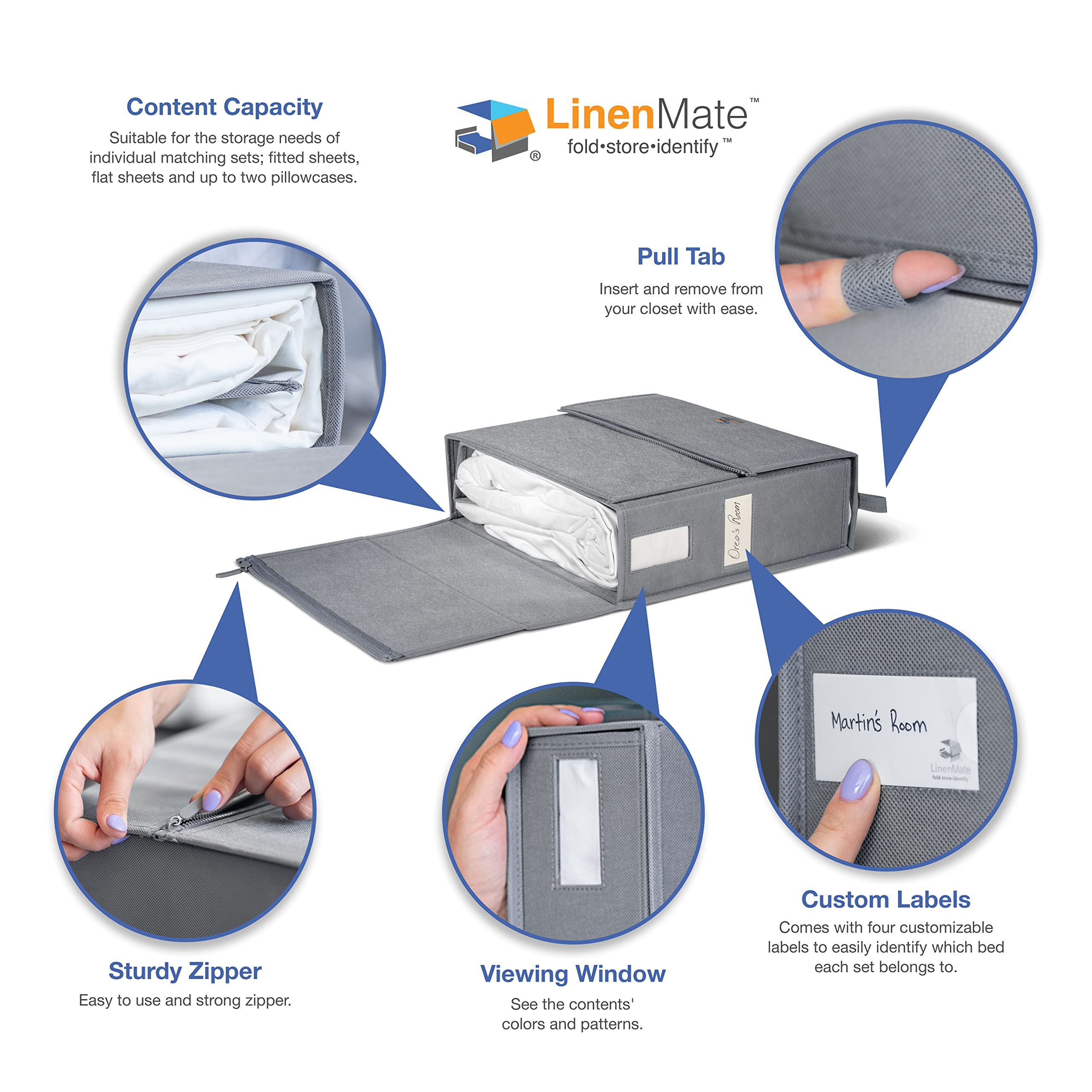 LINENMATE The Original Linen Storage Container, 2-Pack (Queen/King Size, Grey)