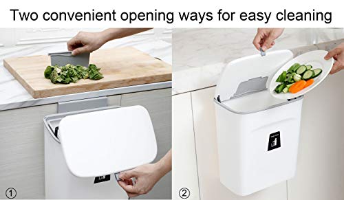 Lunies 2.4 Gal Compost Bin/Hanging Small Trash Can with Lid for Kitchen Cabinet Door/Counter Top/Under Sink/Bedroom/Bathroom/Cupboard White