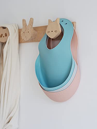 BEABA Silicone Baby Bib, Made with Soft Supple Silicone, Bibs with Food Catcher, Essentials for Baby Feeding, 2 Pack, Rose/Cloud