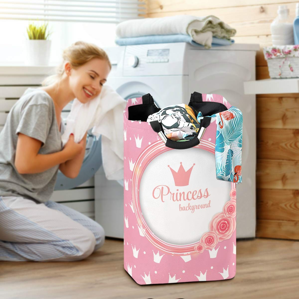 Laundry Hamper Bucket Collapses Laundry Basket Princess Crown Washing Bin for Home Organizer Nursery Storage Baby Hamper Kids Room