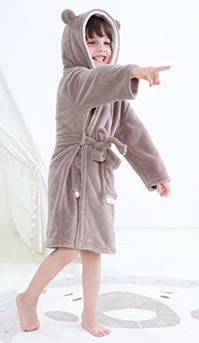 Baby Unisex Plush Animal Hooded Robe for Toddler Multicolored Sleepwear,Bear 3T