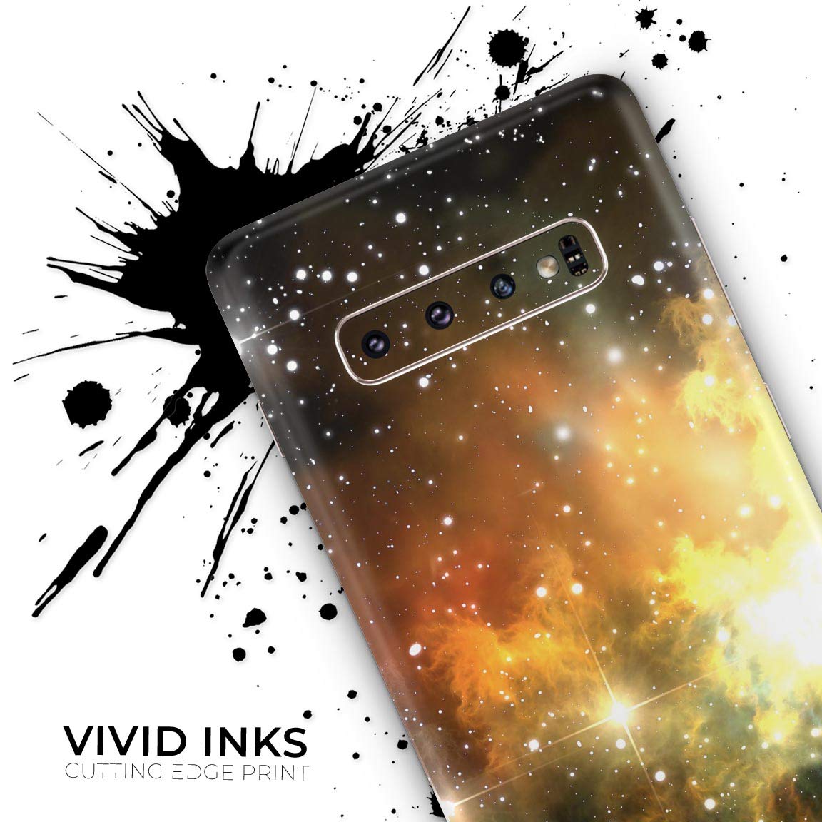 DesignSkinz Glowing Gold & Black Nebula Protective Vinyl Decal Wrap Skin Cover Compatible with The Samsung Galaxy S20 (Screen Trim & Back Glass Skin)
