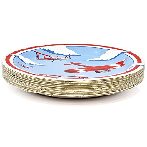 Airplane Party Supplies Tableware Set 24 9" Dinner Plates 24 7" Plate 24 9 Oz. Cups 50 Lunch Napkins Time Flies Taking Flight Plane Themed Disposable Paper Goods For Baby Shower & Birthday Party Decor