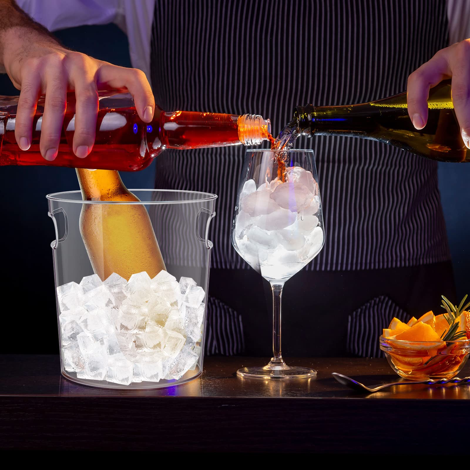12 Pcs Plastic Ice Buckets with Handle Clear Wine Bucket Round Champagne Bucket Large Wine Cooler Bucket Portable Party Tubs for Drinks Chiller Bin for Beer Bottle with Handles (6.5 x 6.9 x 5.5 Inch)