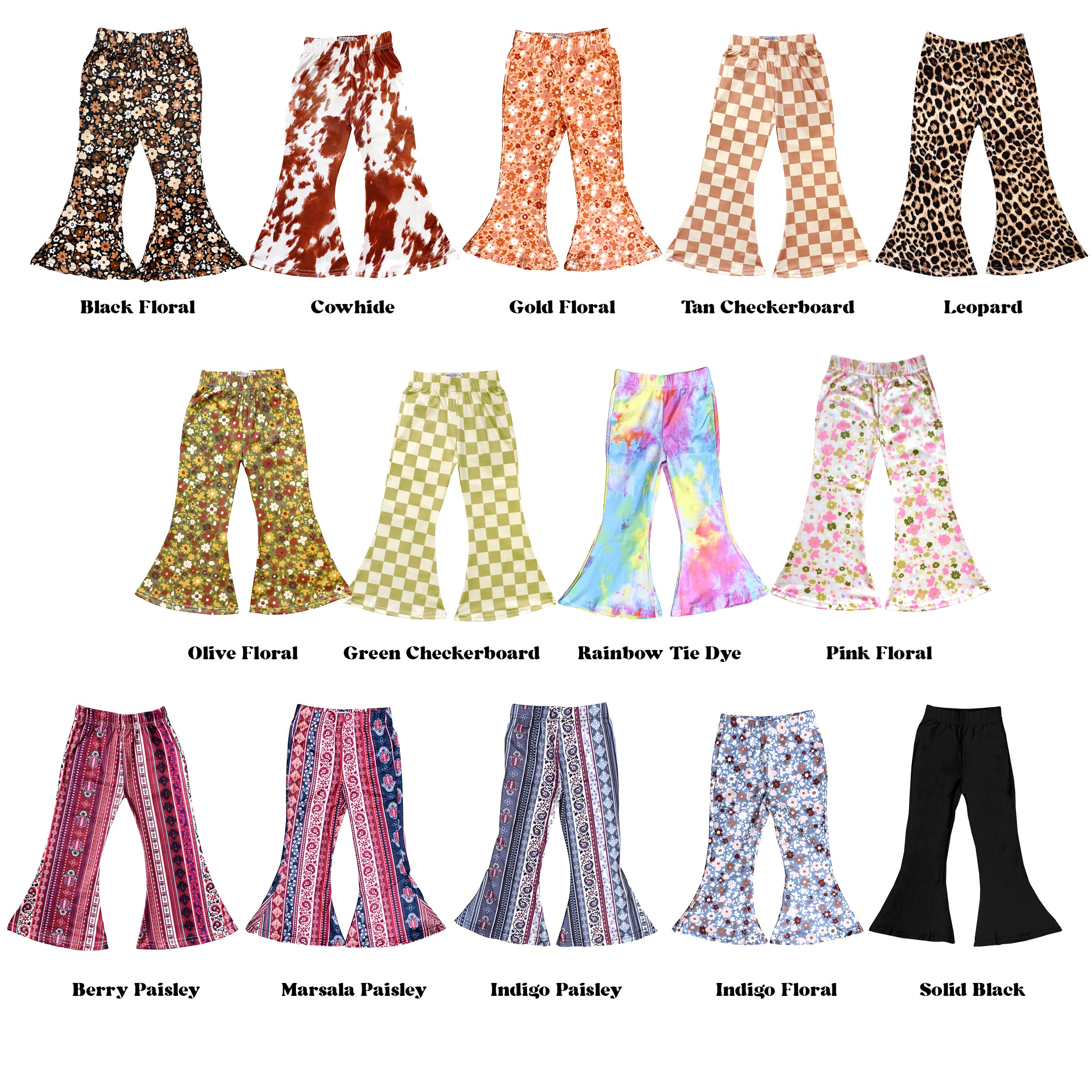 Daisy Del Sol Little Girls Boho Bell Bottom Stretch Legging Flared Soft Yoga Pants Toddler Childrens Kids 2T-8 Years (Gold Floral, 2T)