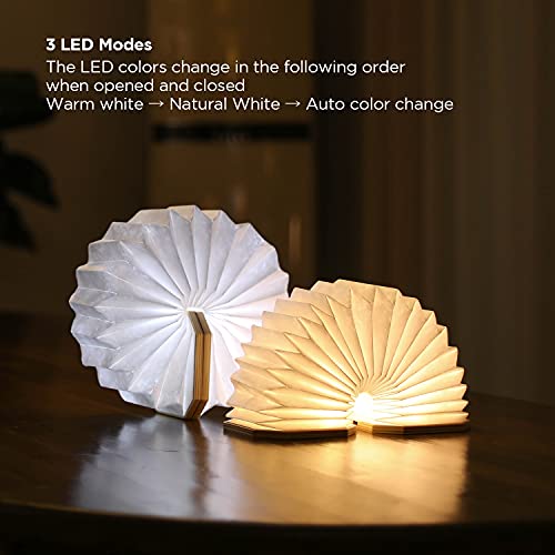 mooas Accordion LED Rechargeable nightlight, Wooden Book lamp, Wooden lamp, Wooden booklight, Folding Night Light, USB Rechargeable Wooden Table lamp with Magnetic Strap (Dark Brown)