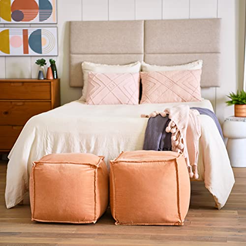 Main + Mesa Embroidered Cotton Geometric Lumbar Pillow, Blush