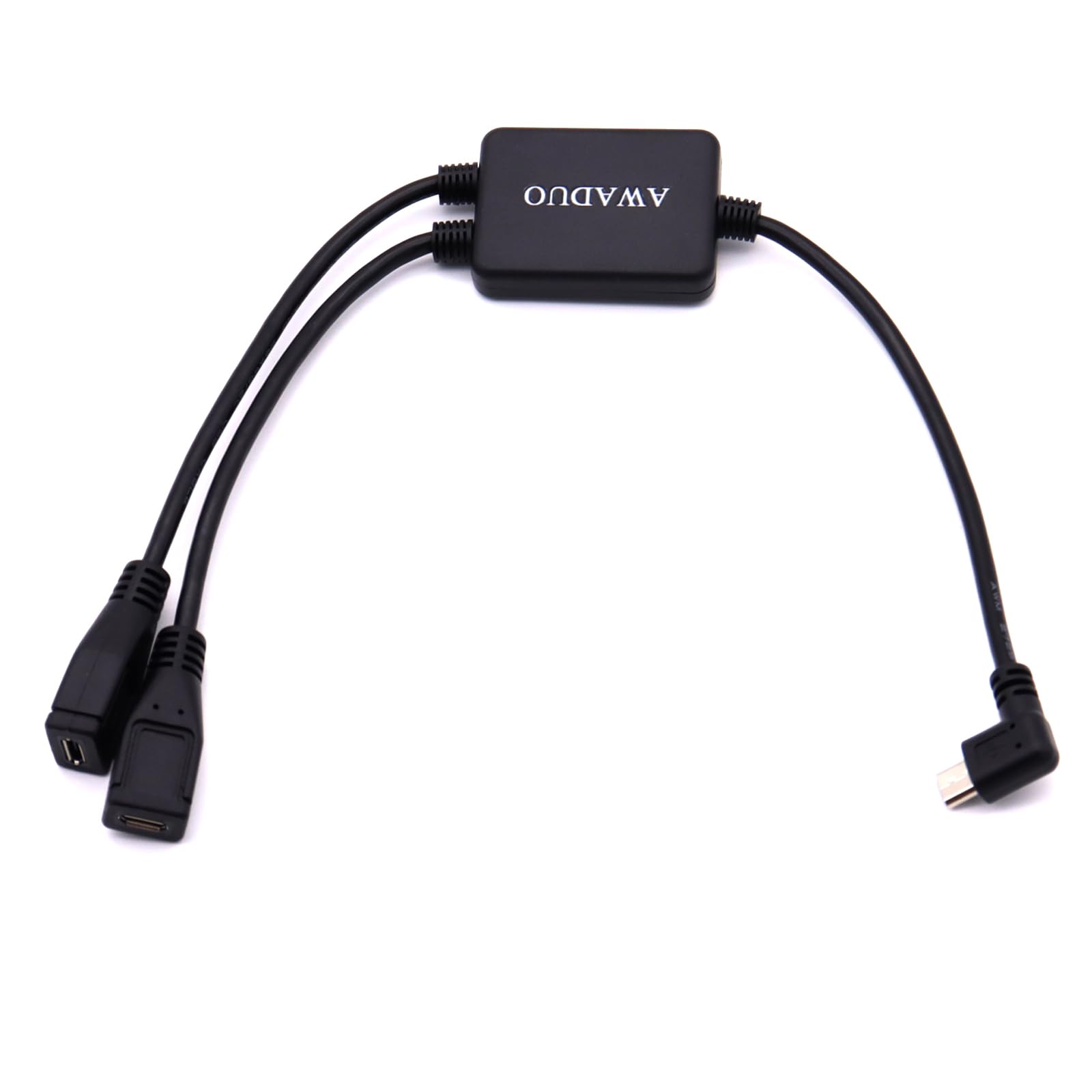 AWADUO 90 Degree Micro USB Male to Female Splitter 1 in 2 Out,Micro USB 1 to 2 Y Splitter Cable High Speed Charging Cable 30cm Length