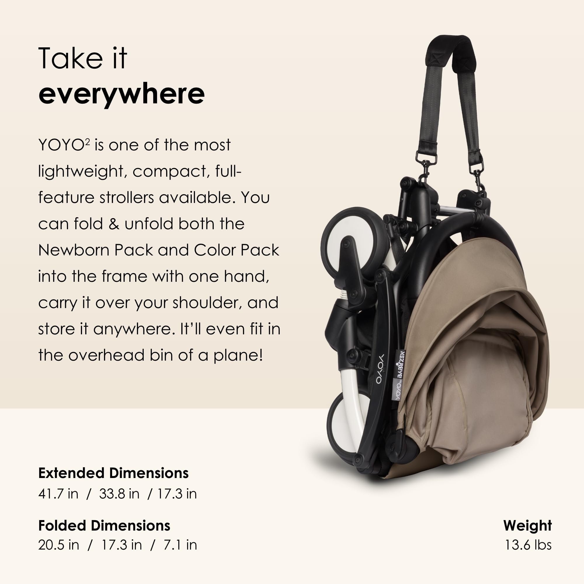 BABYZEN YOYO2 Stroller & 0+ Newborn Pack - Includes White Frame, Taupe 6+ Color Pack & Taupe 0+ Newborn Pack - Suitable for Children Up to 48.5 Pounds