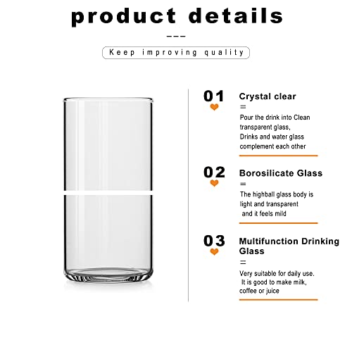 LUXU Drinking Glasses 19 oz, Thin Highball Glasses Set of 4,Clear Tall Glass Cups For Water, Juice, Beer, Drinks, and Cocktails and Mixed Drinks