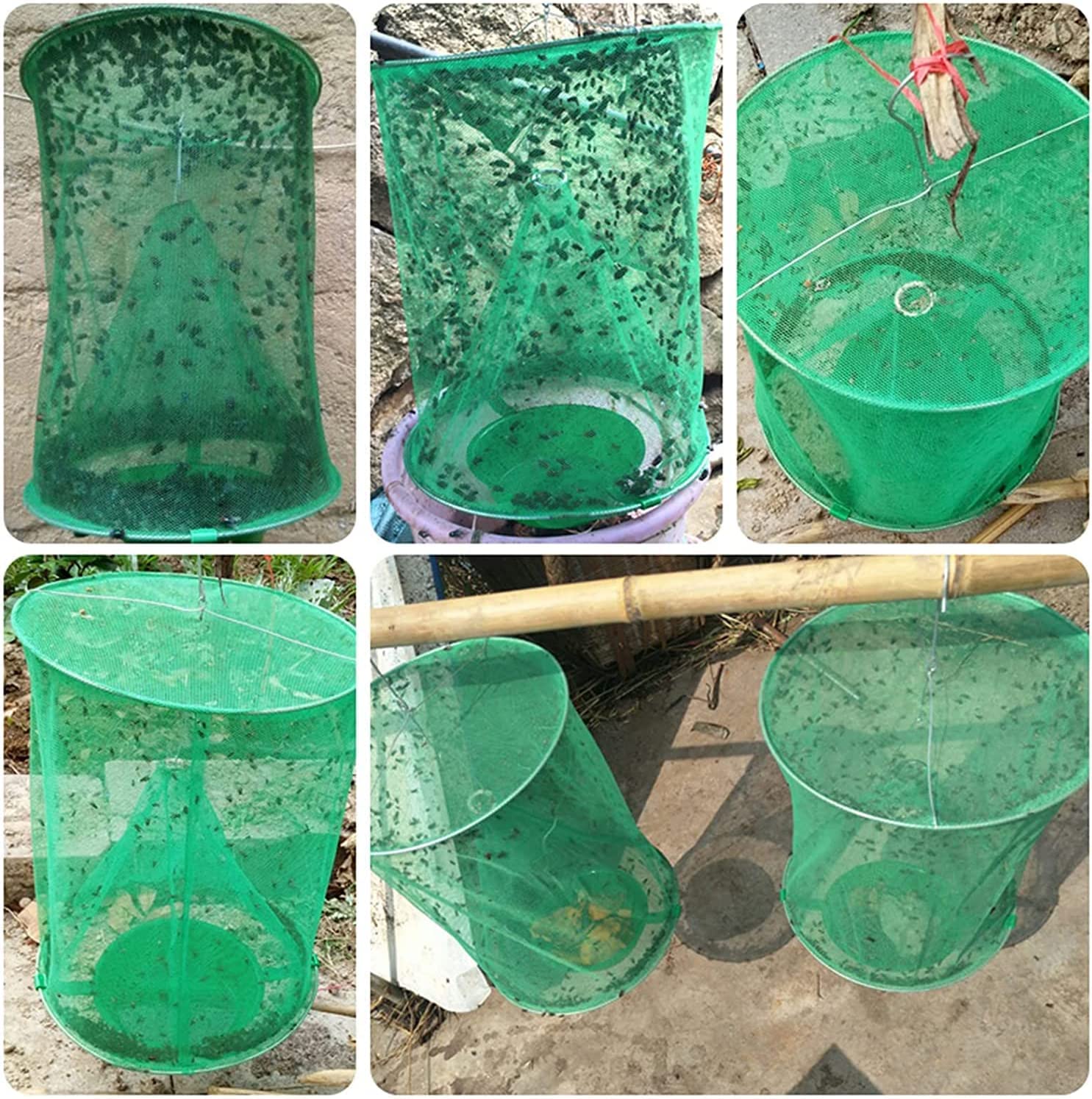 2/8 Set Ranch Fly ππ«ap - Reusable Fly ππ«ap with ππit Tray Upgraded Fly πππcher Cage Effective Fly Bag for Indoor Outdoor Hanging Family Farms,Stable,Garden,Orchard,Park,Restaurants (2Set)