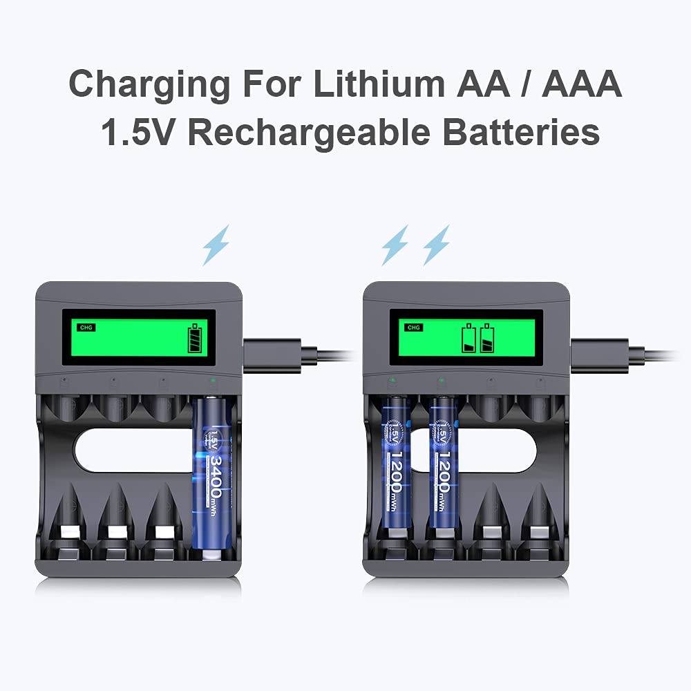 Deleepow Rechargeable AA Batteries with Charger, 3400mWh 1.5V, 2H Fast Charge Long Lasting for Household, Cordless Phones, Remote Controls, Electronics, 4 Packs