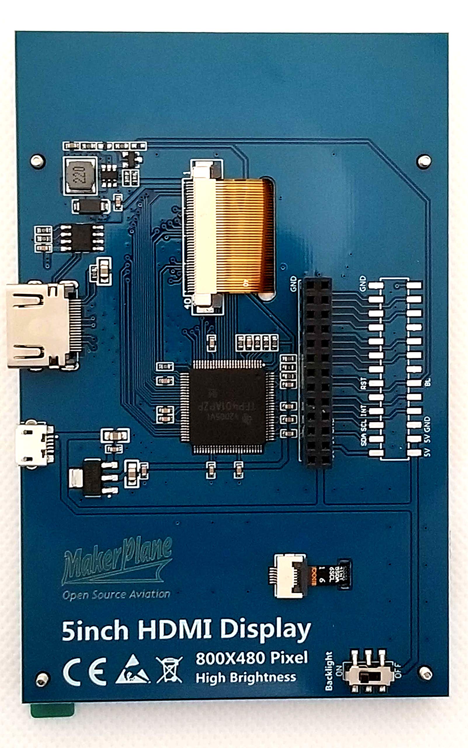 5 Inch Sunlight Readable Touch Screen 800x480 IPS LCD Display for Raspberry Pi 3/4 (or Any HDMI Source with no Touch)