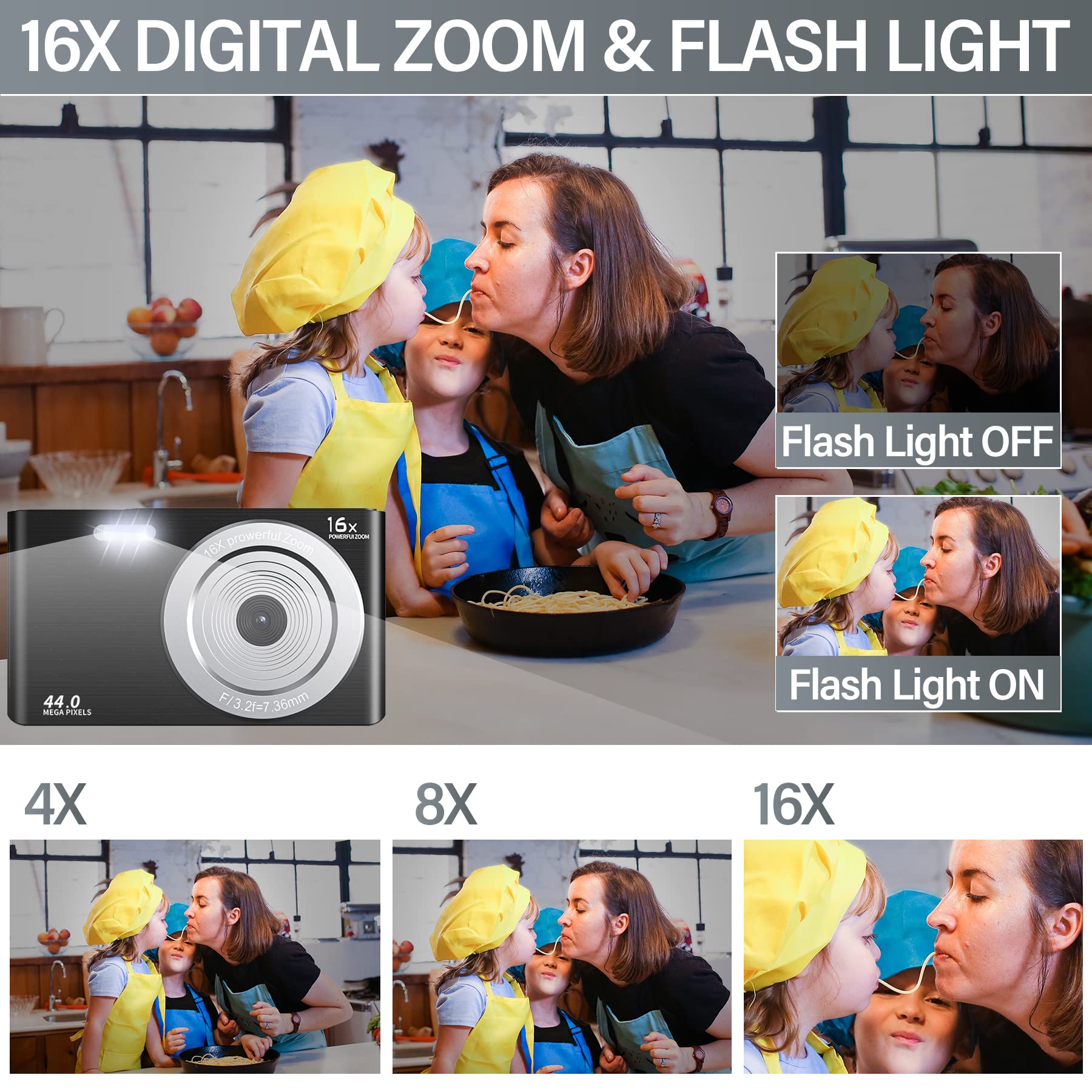 1080P Digital Camera for Photography, 1080P Camera with 16X Video Camera Vlogging Camera for YouTube Compact Point and Shoot Digital Cameras with 32GB SD Card