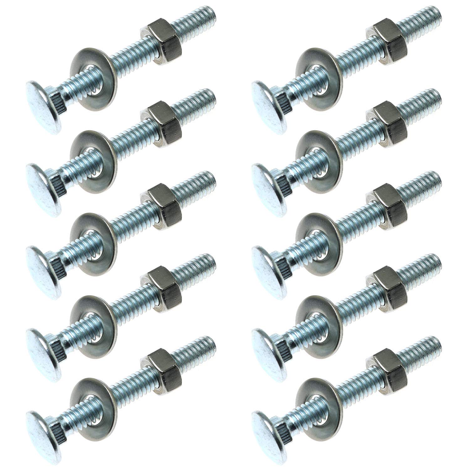 PSCCO 10 Sets 1/4-20x2" Carriage Bolts Set Round Head Square Neck Screws with Nuts and Washers