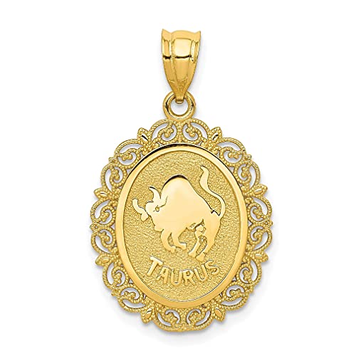 14K Yellow Gold Taurus Zodiac Oval Necklace Charm Pendant (Bull) Only