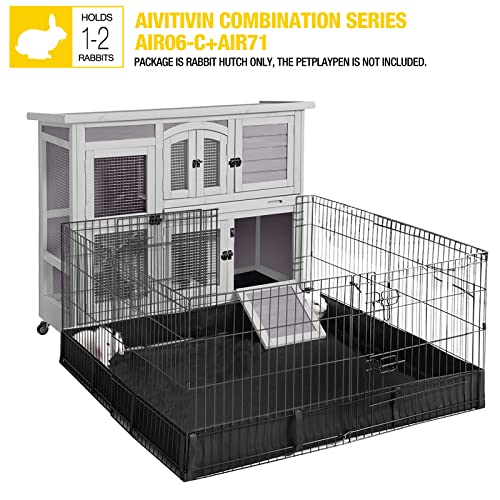 Aivituvin 47" Two Story Rabbit Hutch Bunny Cage with Wheels, Indoor Outdoor Guinea Pig Cage with 2 Deep No Leak Tray