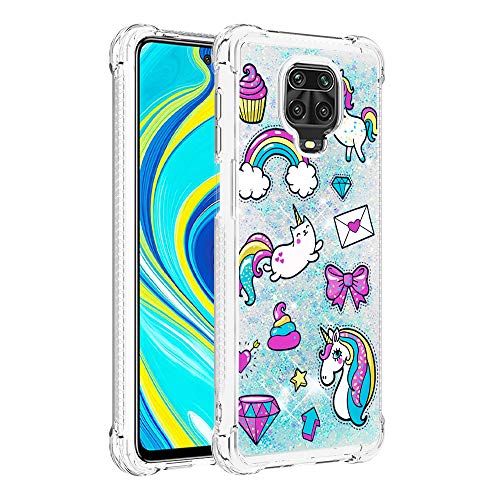 LEMAXELERS Redmi Note 9S Case Bling Glitter Case Soft TPU Floating Clear Liquid Hearts Quicksand Shiny Flowing Shockproof Protective Cover for Xiaomi Redmi Note 9S Pro / 9 Pro Max YB-LS Rainbow Horse