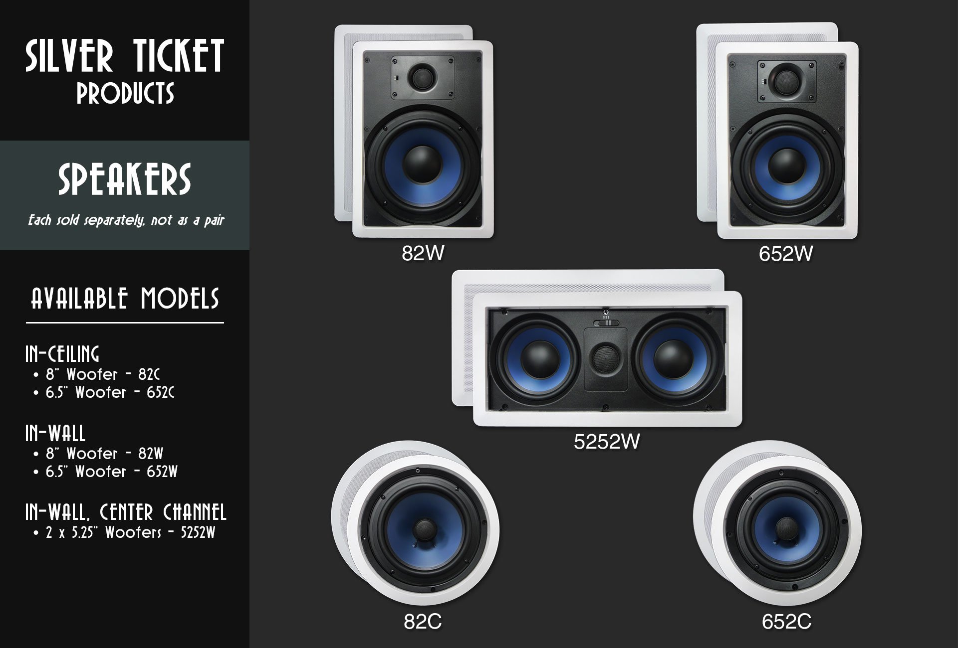 5252W Silver Ticket in-Wall Speaker with Pivoting Tweeter (Dual 5.25 Inch in-Wall Center Channel)