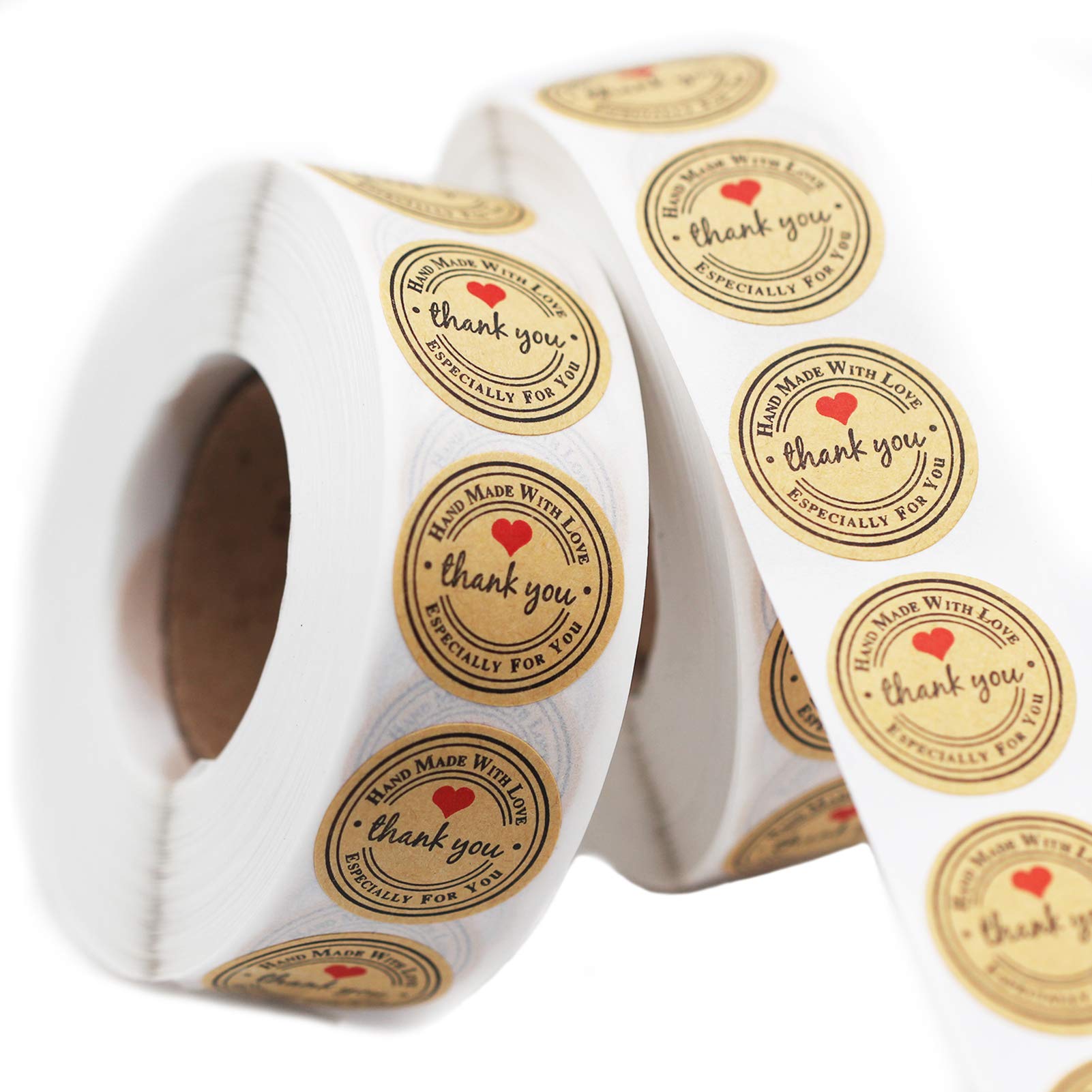 500pcs YOGET 1.5 Inch Round Handmade with Love Sticker,Thank You Stickers Roll Kraft Paper Strong Adhesive Stickers