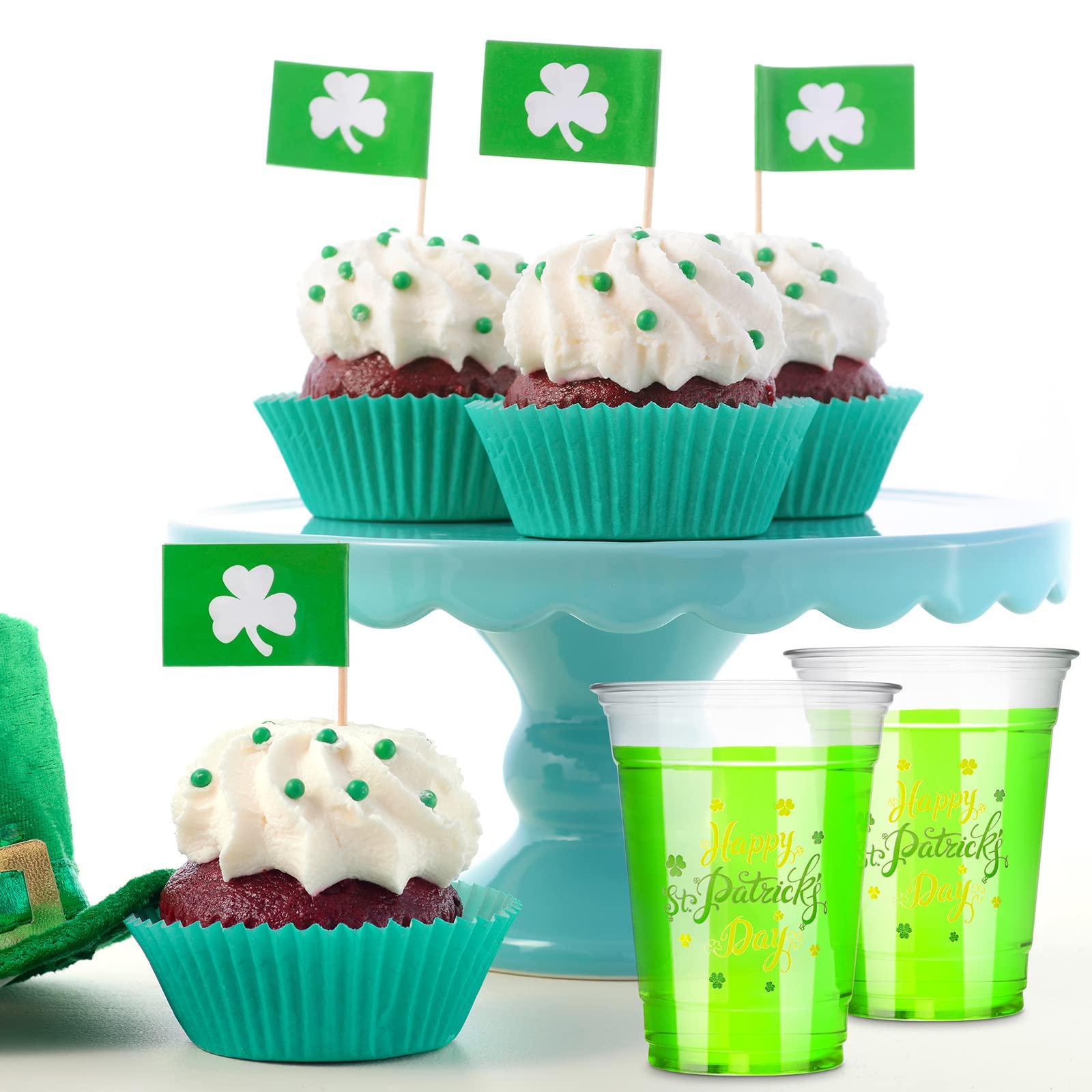 12 Oz St. Patrick's Day Shamrock Cups Disposable Clear Plastic Cups Home Party Drinking Cups Green Plastic Cups Disposable Cups Beer Cup for St. Patrick's Day Decorations (80)