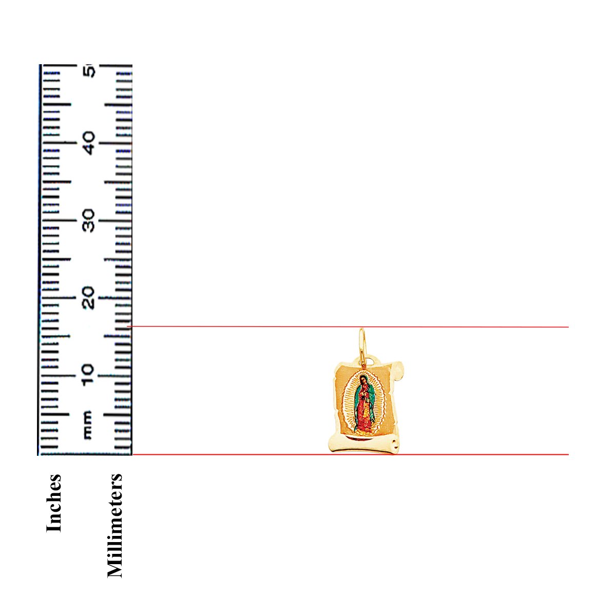 14k Yellow Gold Guadalupe Enamel Picture Religious Pendant - Height 16 MM Width 13 MM