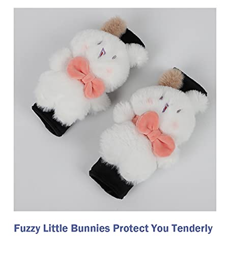 seemehappy Fuzzy Naughty Bunny Car Pillow Headrest Pillow, Fluffy Bunny Seat Belt Should Pad Cover, Cute Auto Accessories for Girls