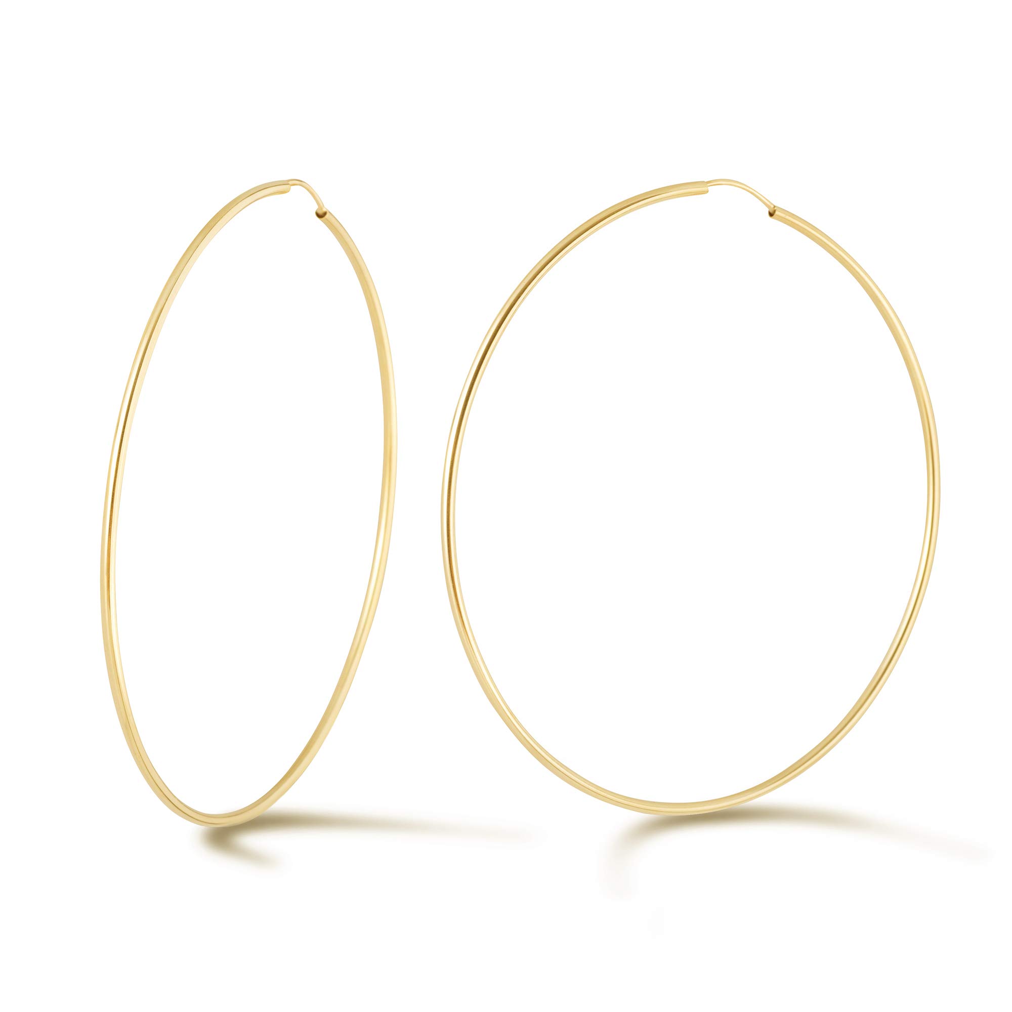 14k Yellow Gold Women's Endless Tube Hoop Earrings 1.5mm Thick x 60mm Diameter