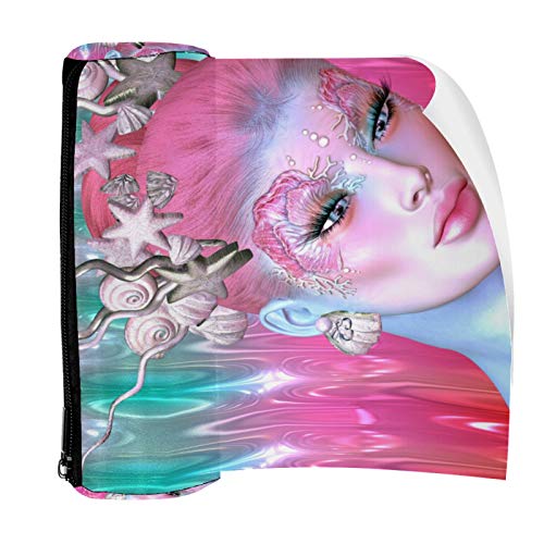 Mermaid Sea Shells and Star Fish Decorate Her Hair Pencil Bag Pen Case Stationary Case Pencil Pouch Desk Organizer Makeup Cosmetic Bag for School Office