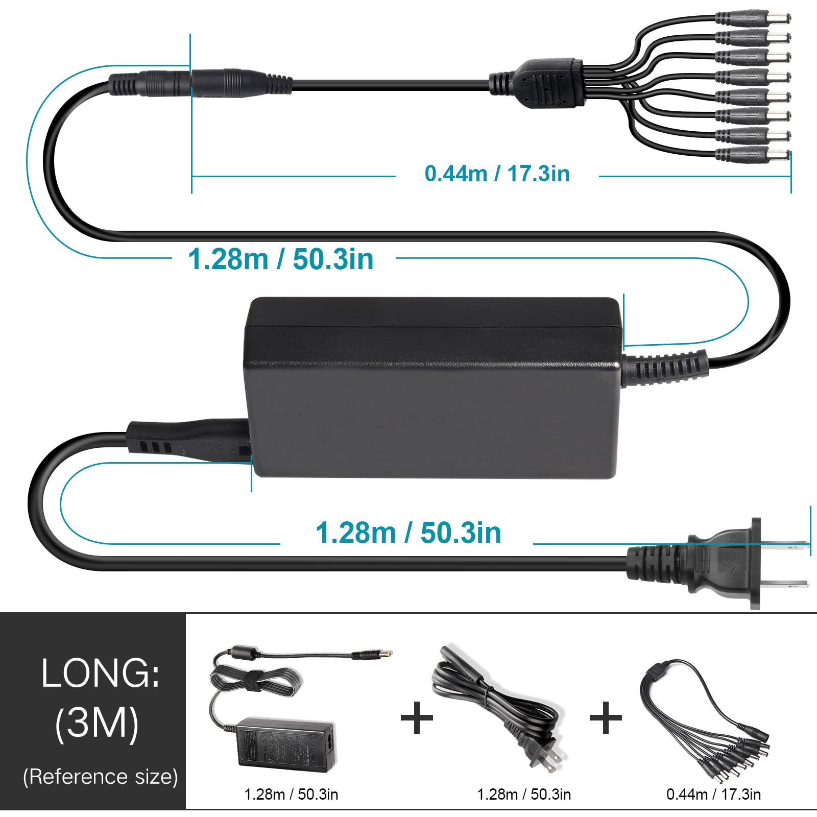 8-Way CCTV Camera Power Splitter-Security Camera Power Adapter-LED Driver Lighting Transformer DC Converter-Flexible LED Tape Strip Light AC DC Power Supply 12V 5A 60W