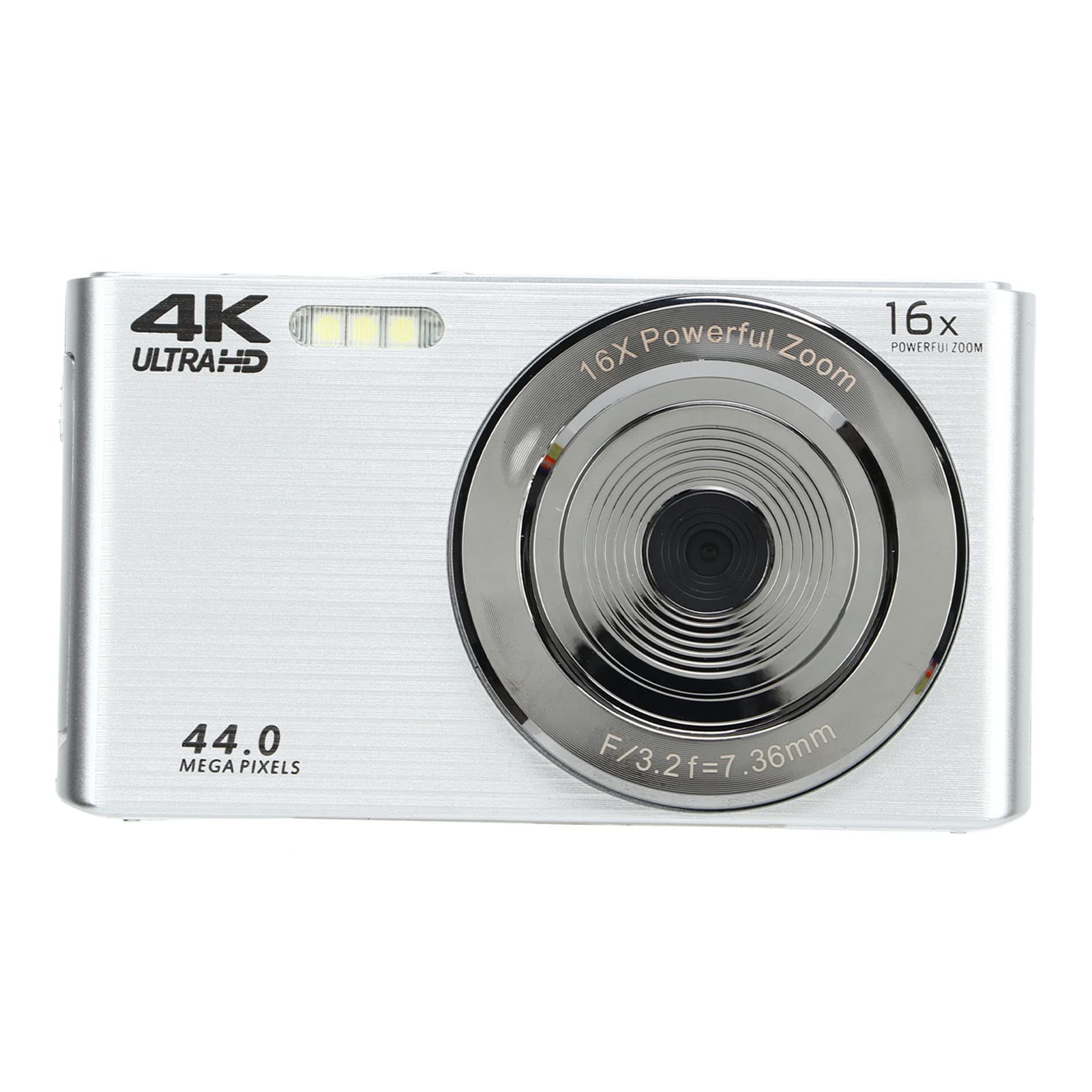 16X Digital Zoom Camera, 2.8" Screen 4K HD Camera, Built-in Fill Light, 44MP Shockproof HD Camera with Plastic Housing for Photography (Silver)