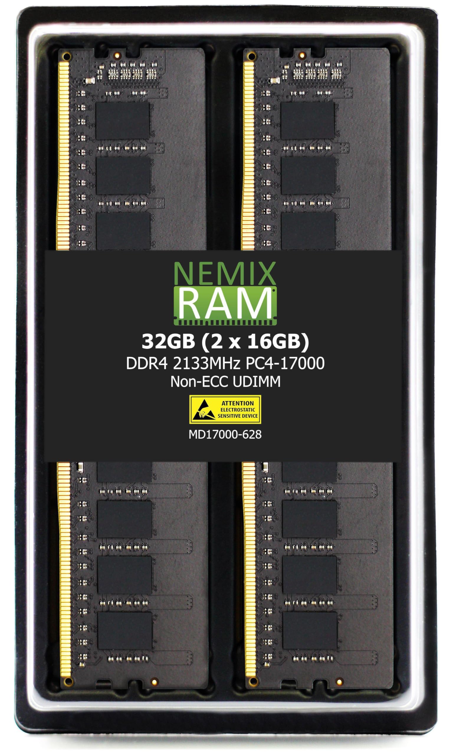 NEMIX RAM 32GB (2X16GB) DDR4 2133MHZ PC4-17000 2Rx8 1.2V 288-PIN Non-ECC UDIMM Unbuffered Desktop Memory KIT
