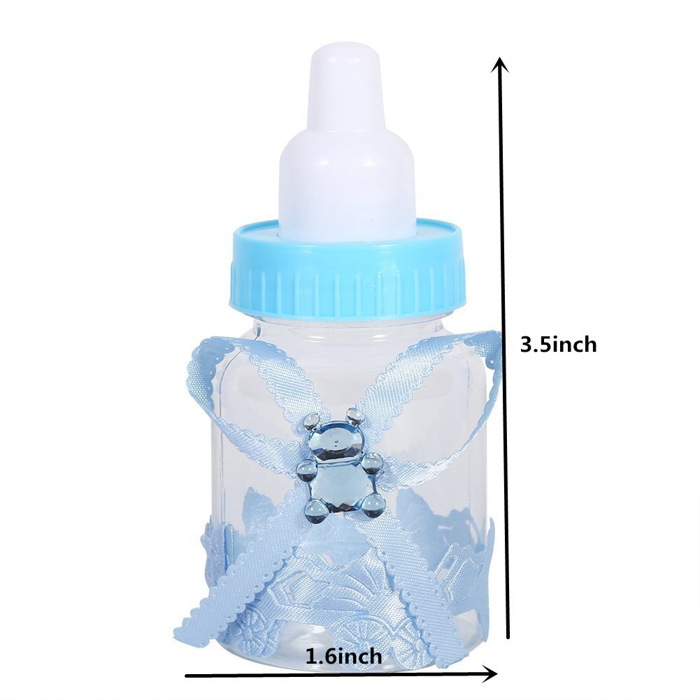50pcs Cute Feeding Bottle Shape Candy Boxes,3.5 Inch Mini Fillable Bottle,Shower Box Candy Box for Birthday Christening Gift Party Decorations Blue