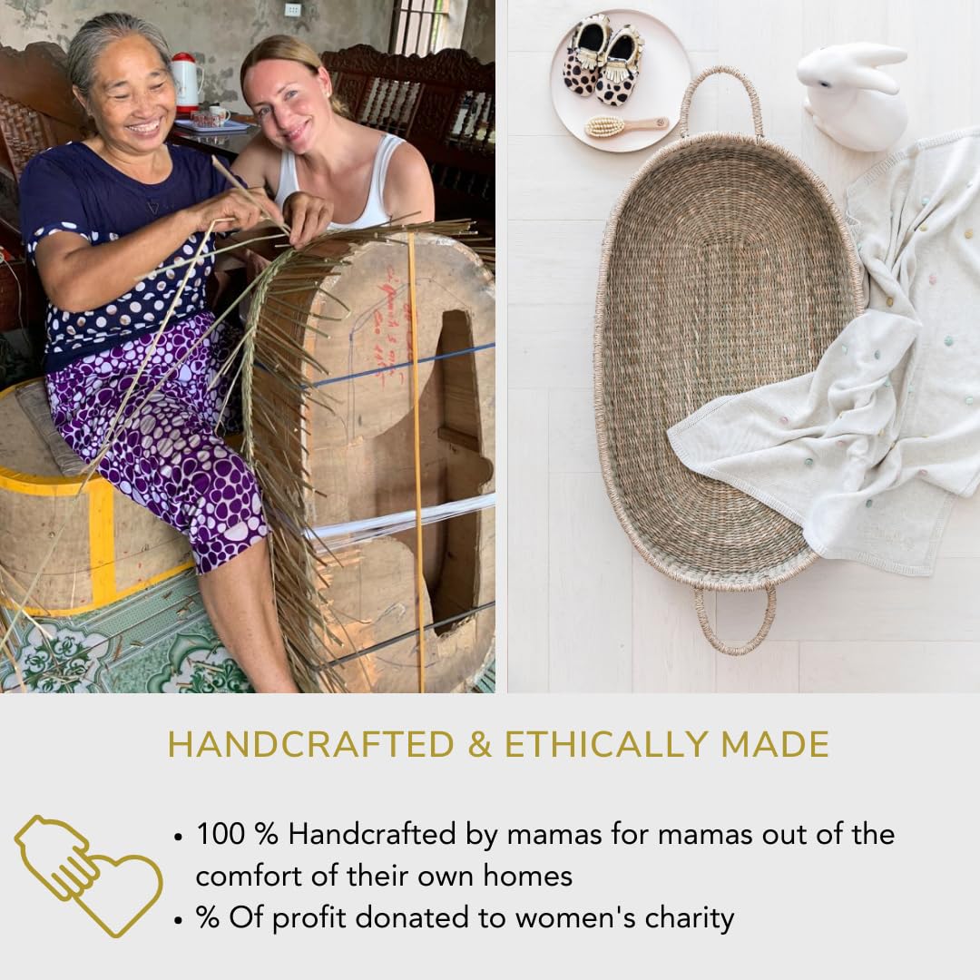 BEBE BASK Premium Baby Changing Basket - Artisan-Crafted Seagrass With Extra High Sides - Changing Basket for Baby Dresser - All Accessories Included - Complete Set for Nursery (Natural)