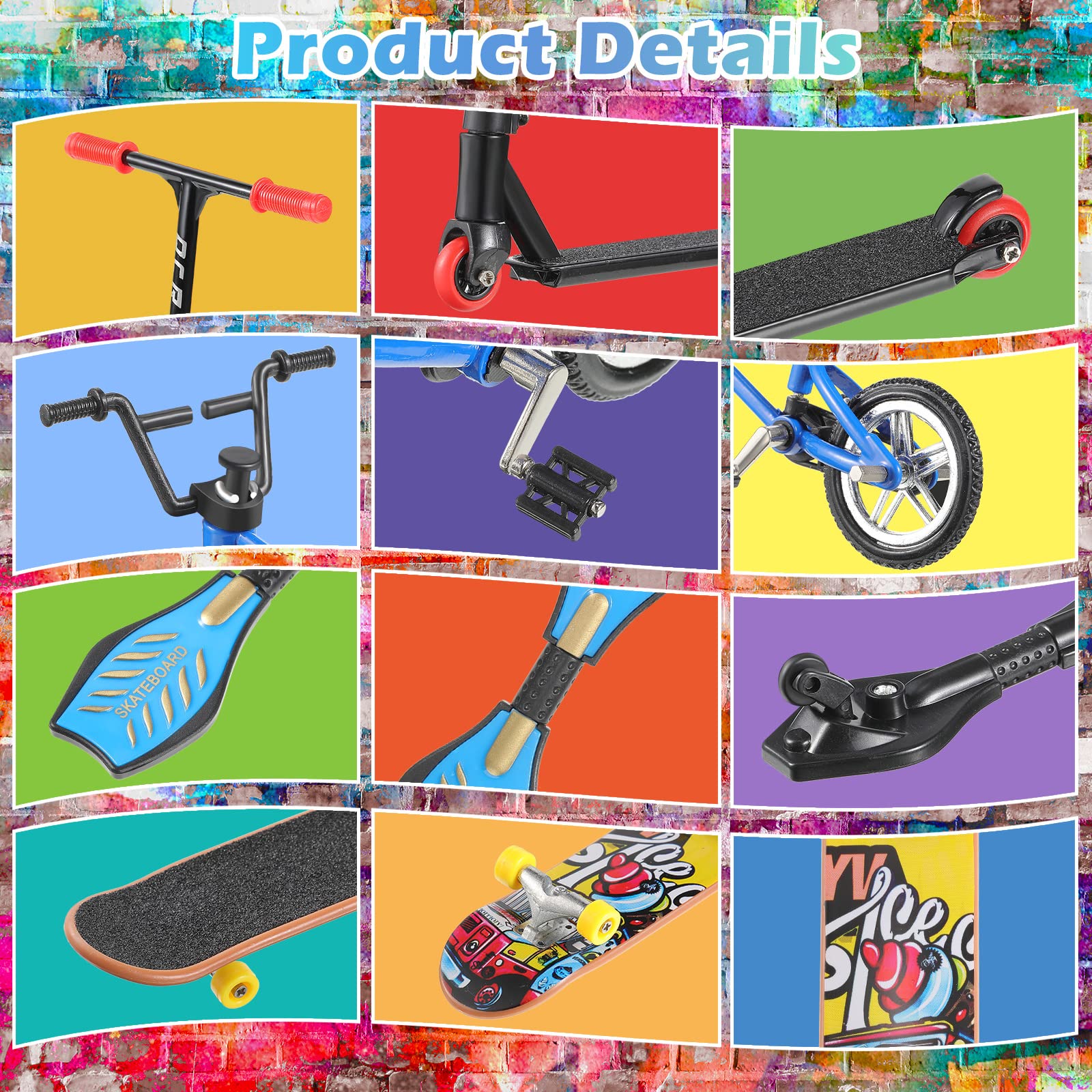 55 Pcs Mini Finger Toys Finger Skateboards Finger Bikes Finger Scooter Finger Pants Mini Swing Board Bicycle Lock Finger Replacement Wheels Tools Traffic Signs for Movement Party Favors Accessories