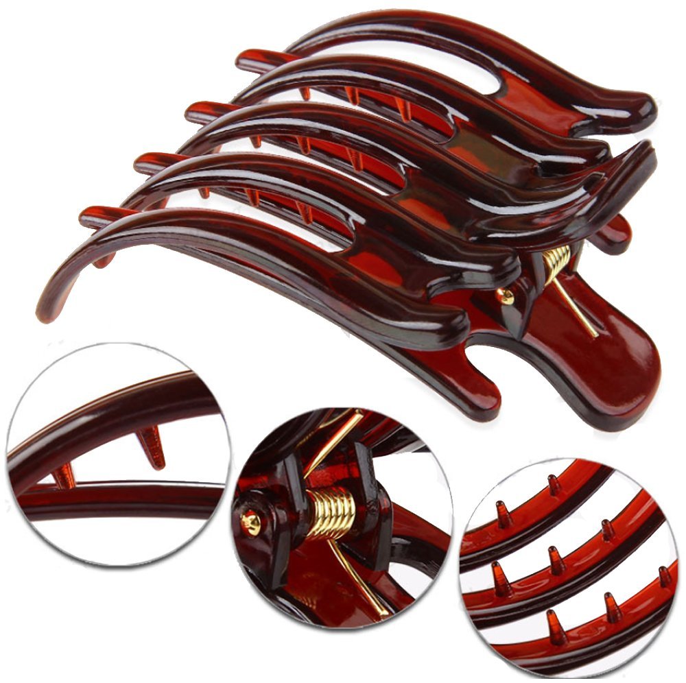 2Pcs Large Plastic Non-slip Hair Claw Clips Hairpin Clamp with Inner Teeth for Women Girls(Black+Brown)