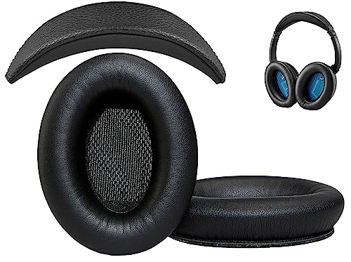 AHG Replacement QC15 Ear Pads & QC15 Headband Pad Compatible with Bose QuietComfort 15 (QC15) & QuietComfort 2 (QC2) Headphones - Soft, Great Comfort + Durability, Protein Leather (Black)