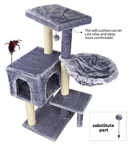 AIWIKIDE 002G Cat Tree has Scratching Toy with a Ball Activity Centre Cat Tower Furniture Jute-Covered Scratching Posts Grey …