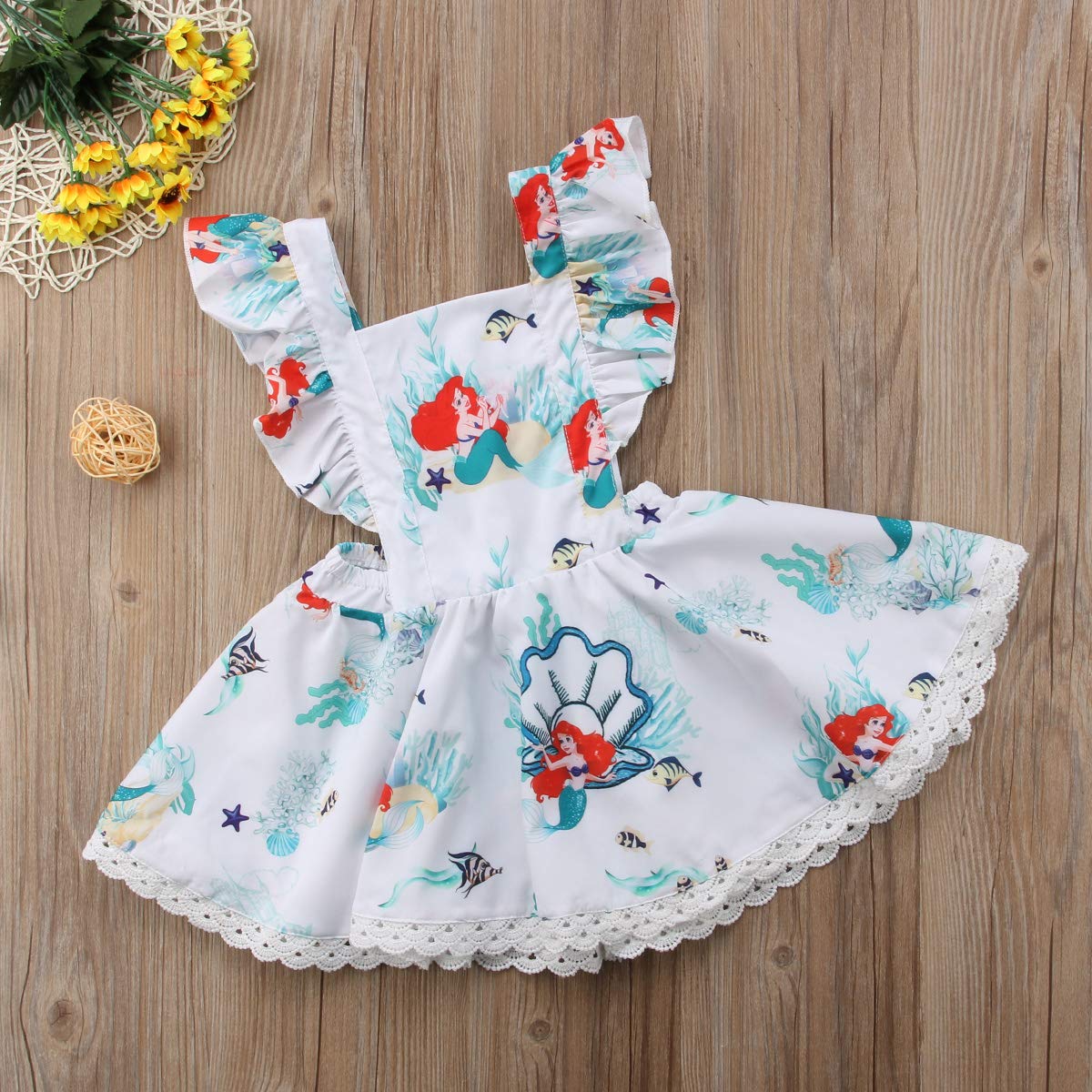 Baby Girls Rompers, Mermaid Sea World Pattern Flower Edge Bodysuit and Solid Basic Style Rompers Outfits Clothes (white dress, 4-5T)