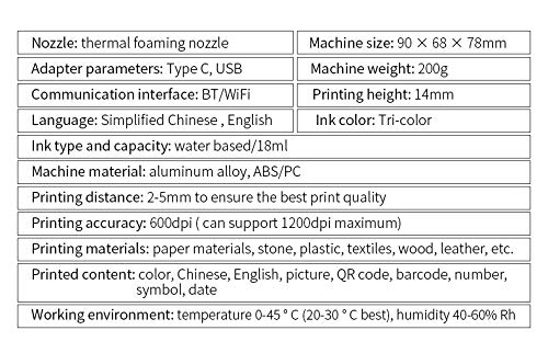 PEKOKO Handheld Printer Portable Mini Inkjet Printer Color Barcode Printer 1200dpi Wireless