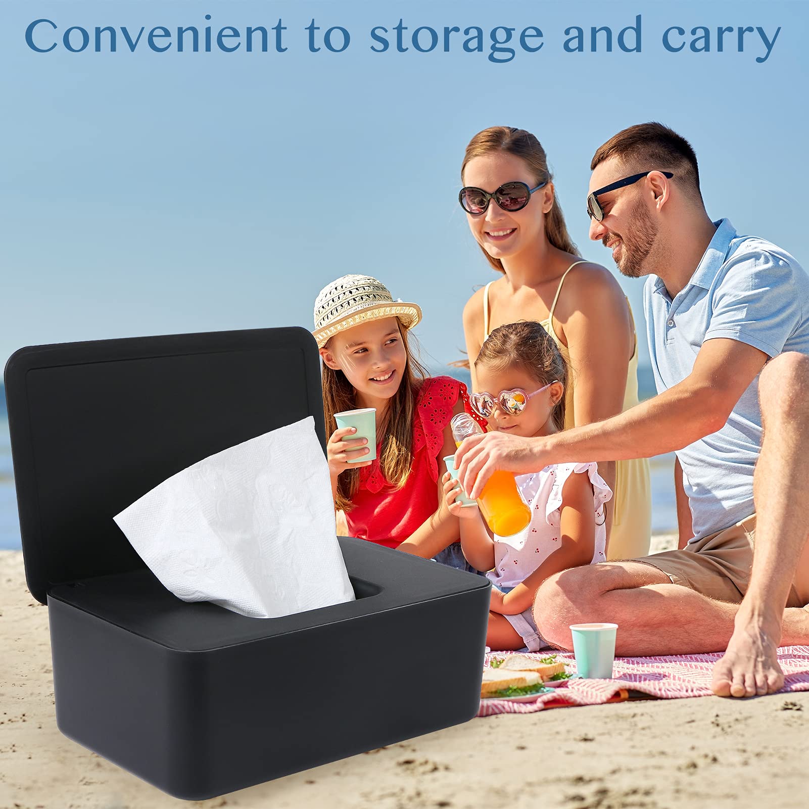 MIKIMIQI Wet Wipes Storage Box, 2 Pack Wipes Dispenser Holder Tissue Storage Boxes Case with Lid Diaper Wipes Dispenser Box Dustproof Napkin Container with Sealing Design (Black)