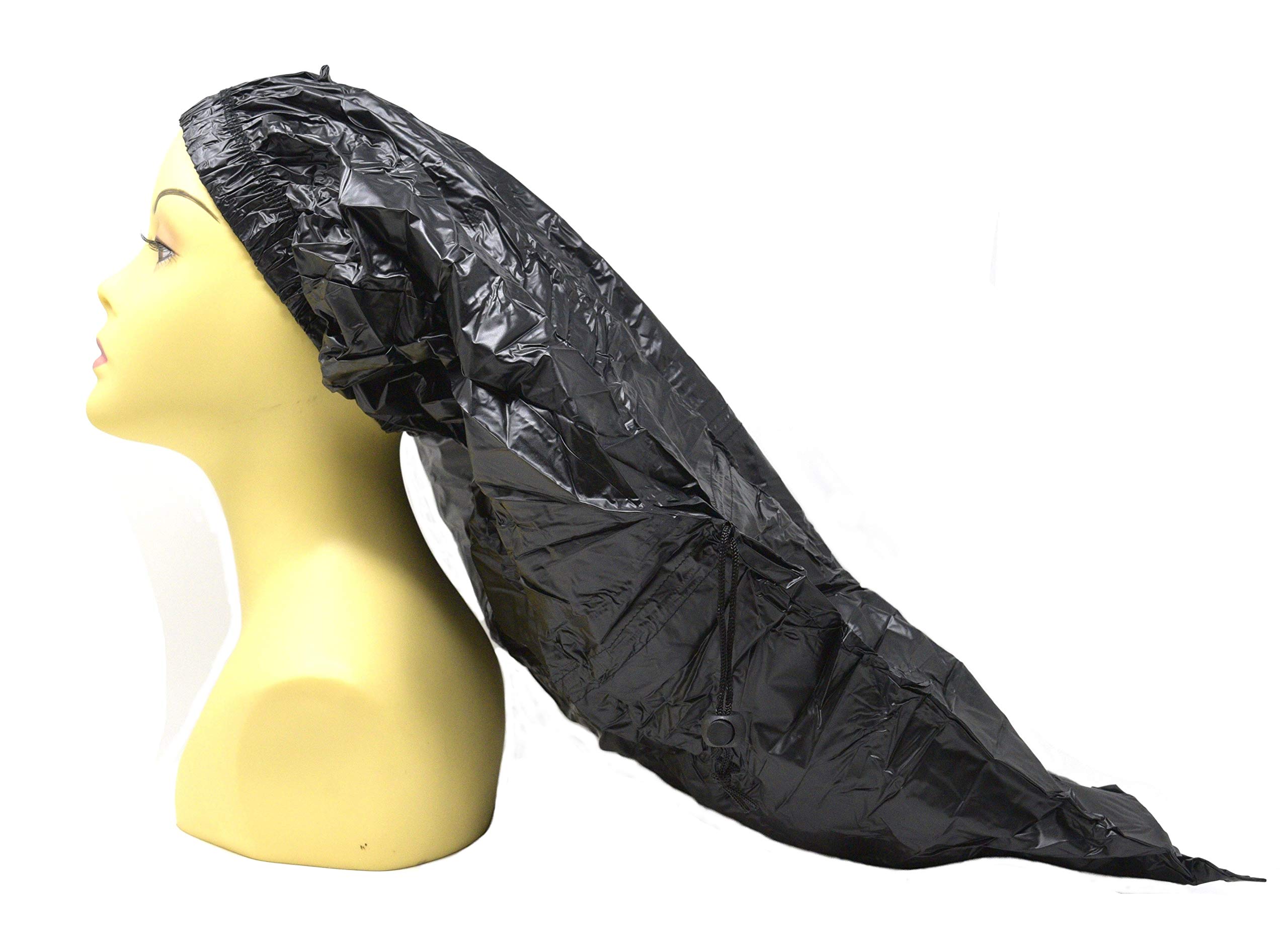 Annie - Ms. Remi Premium Adjustable and Foldable Braid Shower Cap with Drying Loop (Black, 25" x 18.5")