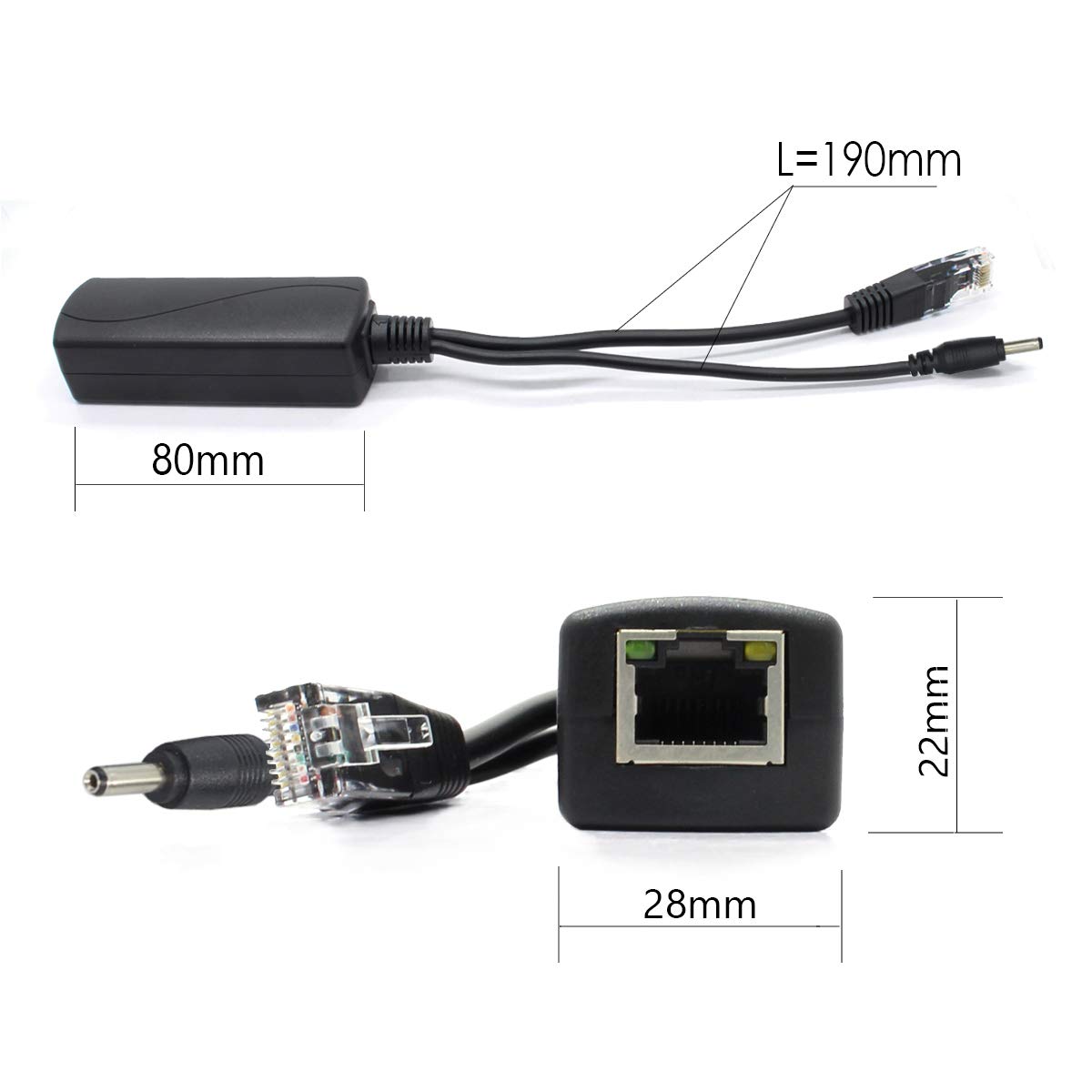 ANVISION 2-Pack 5V PoE Splitter, 48V to 5V 2.4A Adapter, Plug 3.5mm x 1.35mm, 5.5mm x 2.1mm connector, IEEE 802.3af Compliant, for IP Camera and more