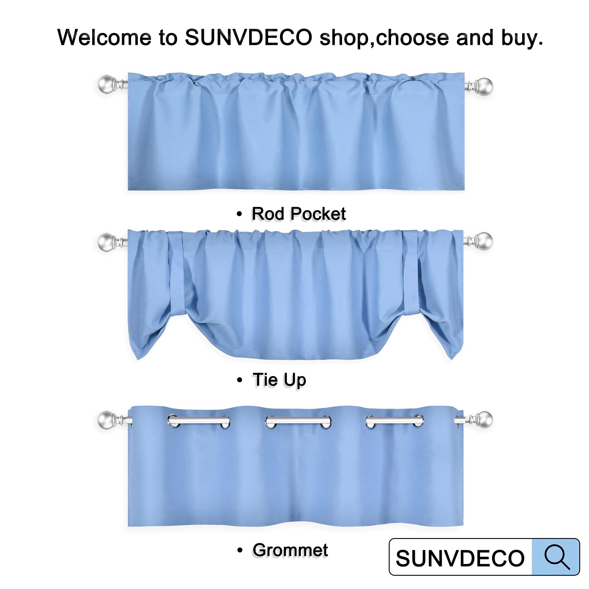 DECOVSUN Sky Blue Valances for Windows 52X18 Inches Blackout Thermal Insulated Valance with Grommet Top for Kitchen Living Room Short Straight Drape Valance for Bedroom Kids Room 1 Panel
